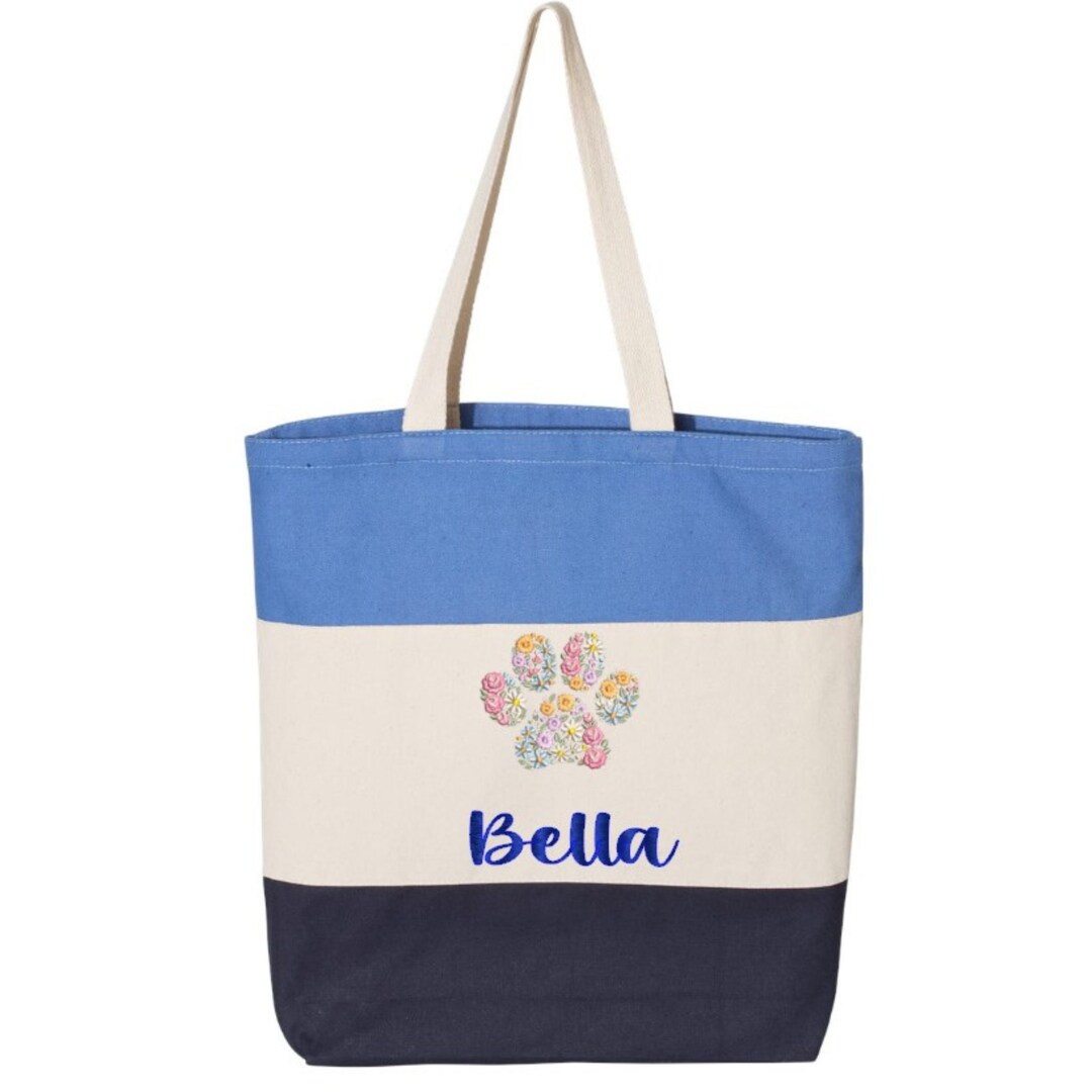 Embroidered Paw Print Tote Bag, Dog Daycare Bag, Dog Travel Tote, Dog ...