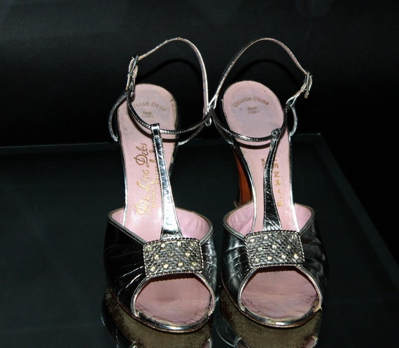 Vintage 1950s Slingback Heels - Silver Leather Rhines… - Gem