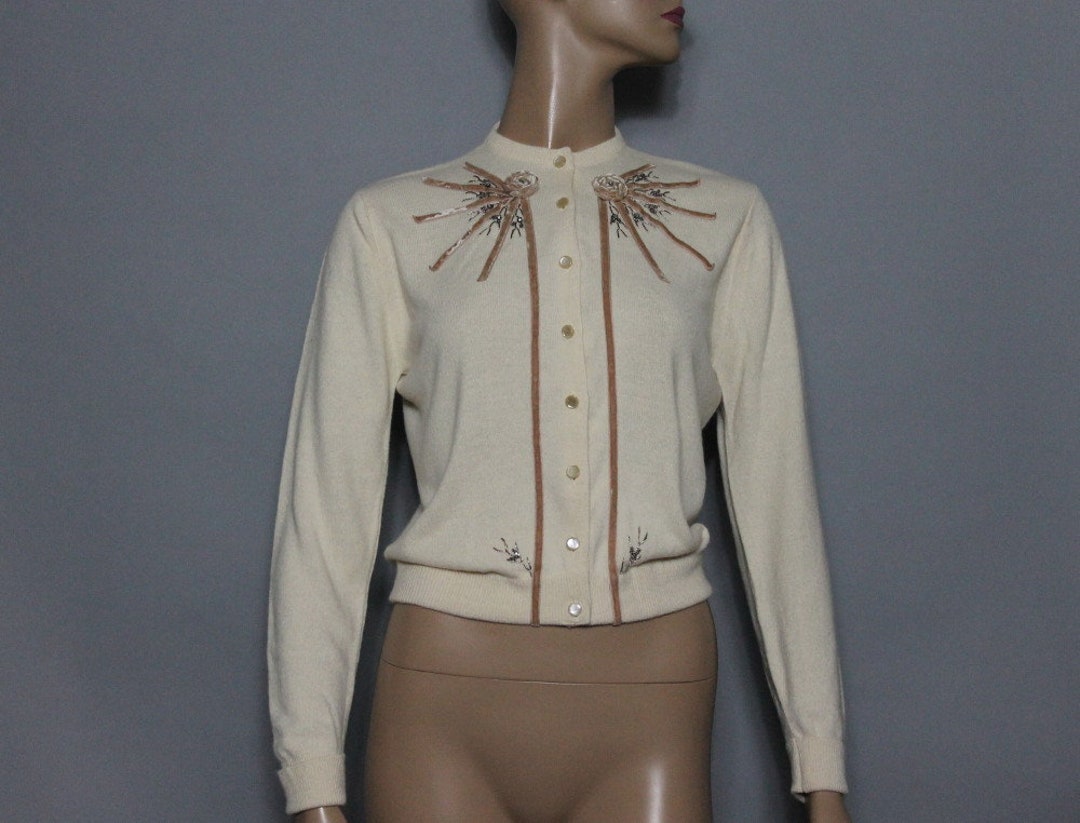 Vintage 1950s Sweater Orlon Fabric with Velvet and - Etsy 日本