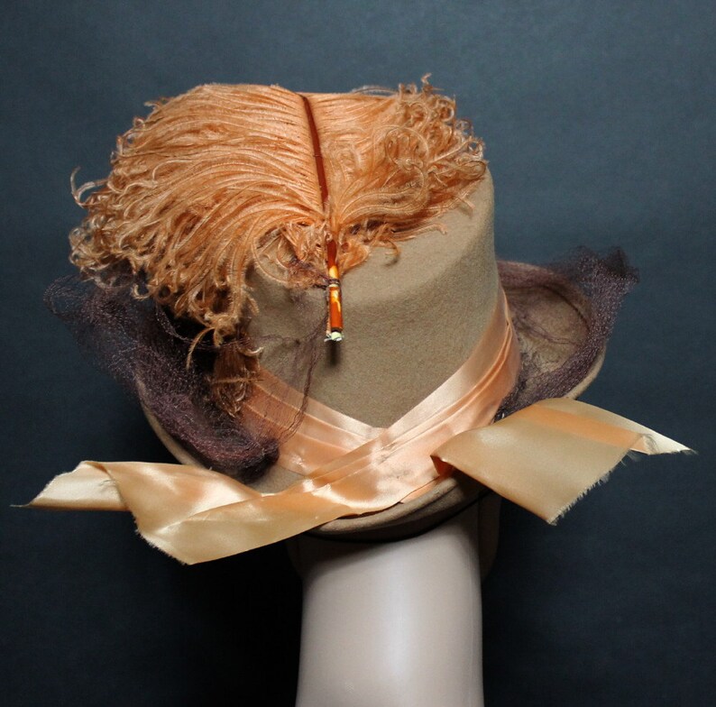 Vintage 1940s Hat Tan Feathers Wool Designer Garden Party Mad Man ...