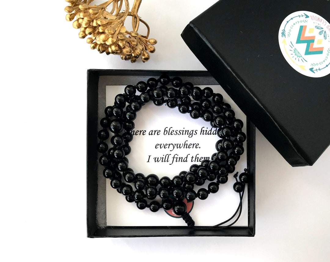 MALA for Men- ONYX STRENGTH - Hand Knotted Meditation Beads, Men ...