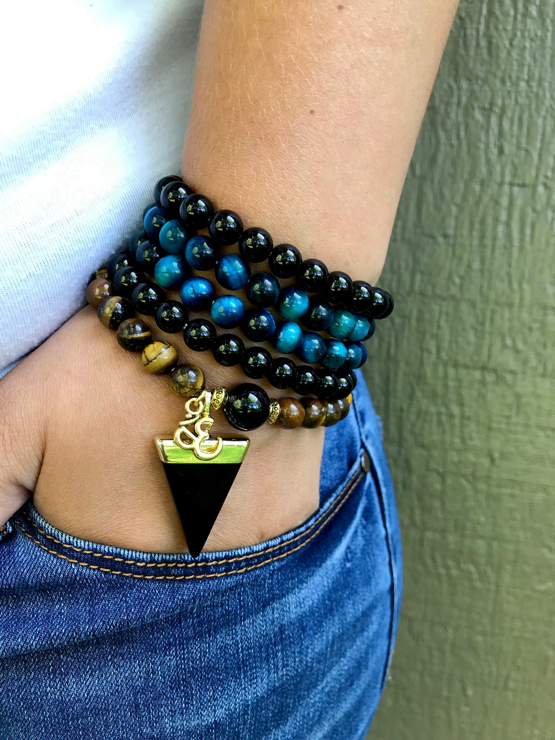 Mala Beads Root Chakra - Blue Tiger Eye and ONYX 108 Mala Beads ...