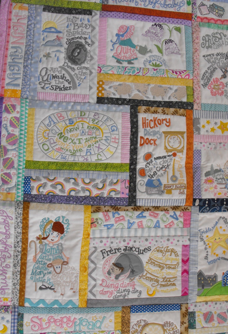 Baby Quilt Machine Embroidered Baby Quilt Appliqued Nursery Rhyme Quilt ...
