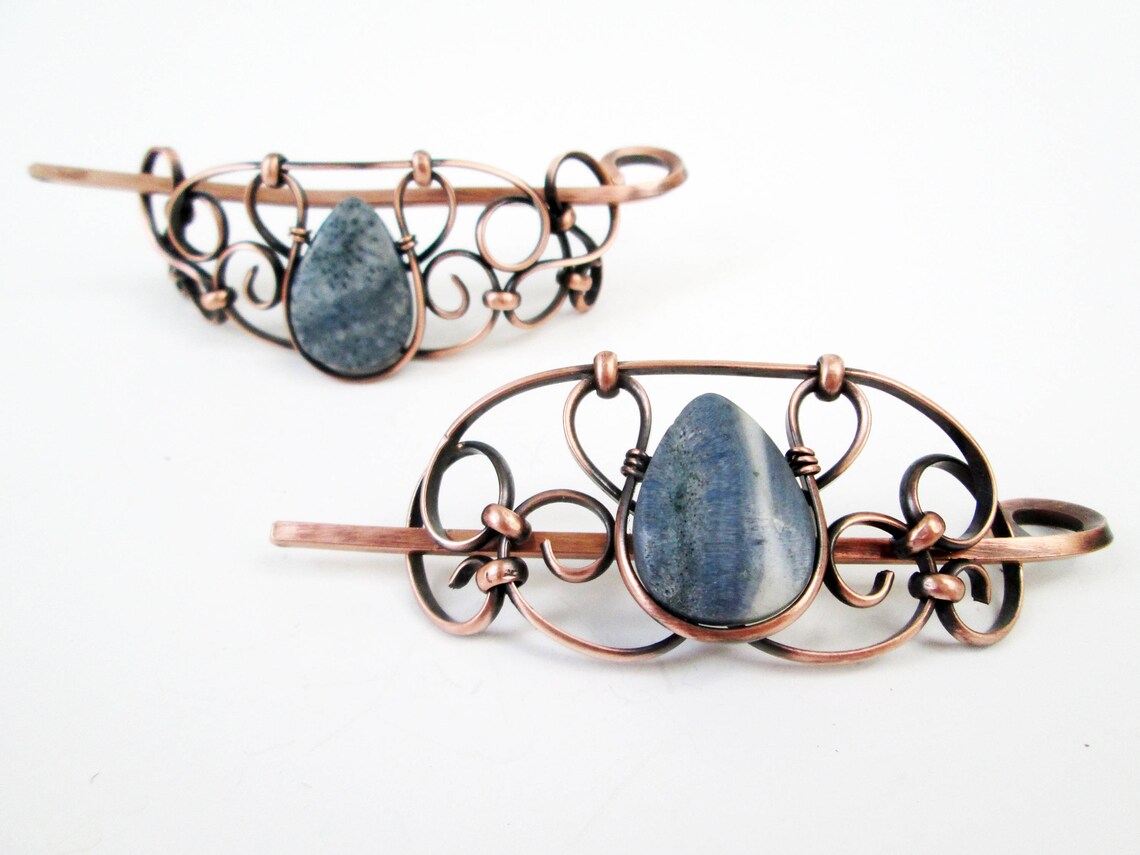 Blue Sponge Coral Copper Bun Maker- Hair Stick, Hair Slide - Etsy Canada