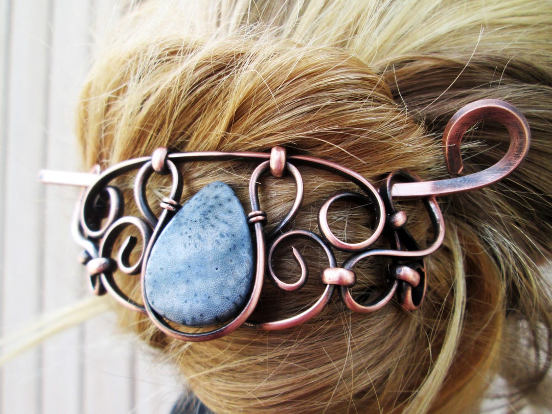 Blue Sponge Coral Copper Bun Maker- Hair Stick, Hair Slide - Etsy Canada