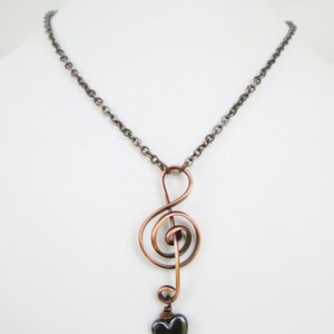 Copper Treble Clef Necklace With Hematite Heart, Copper Chain - Etsy