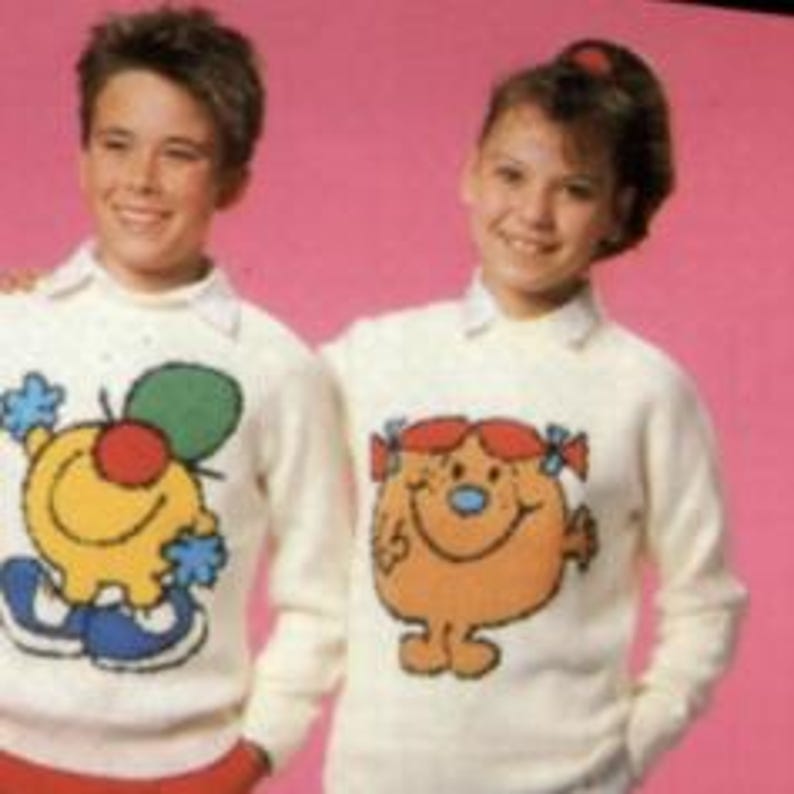 Mr. Men Vintage Knitting Pattern for Family Jumpers in 4 Ply Yarn NOT A ...