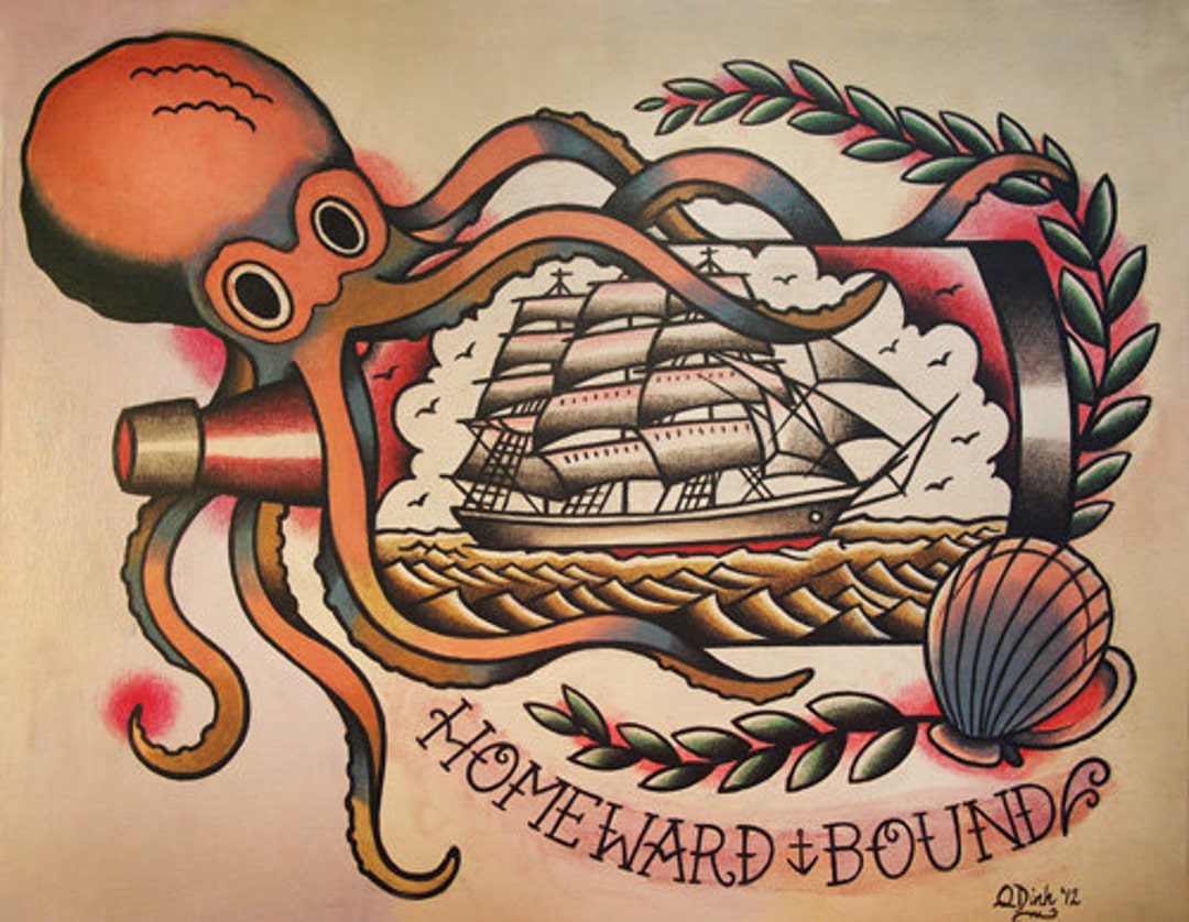Octopus And Ship Tattoo Drawings