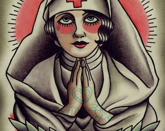 Nurse Flapper Traditional Tattoo Flash | Etsy