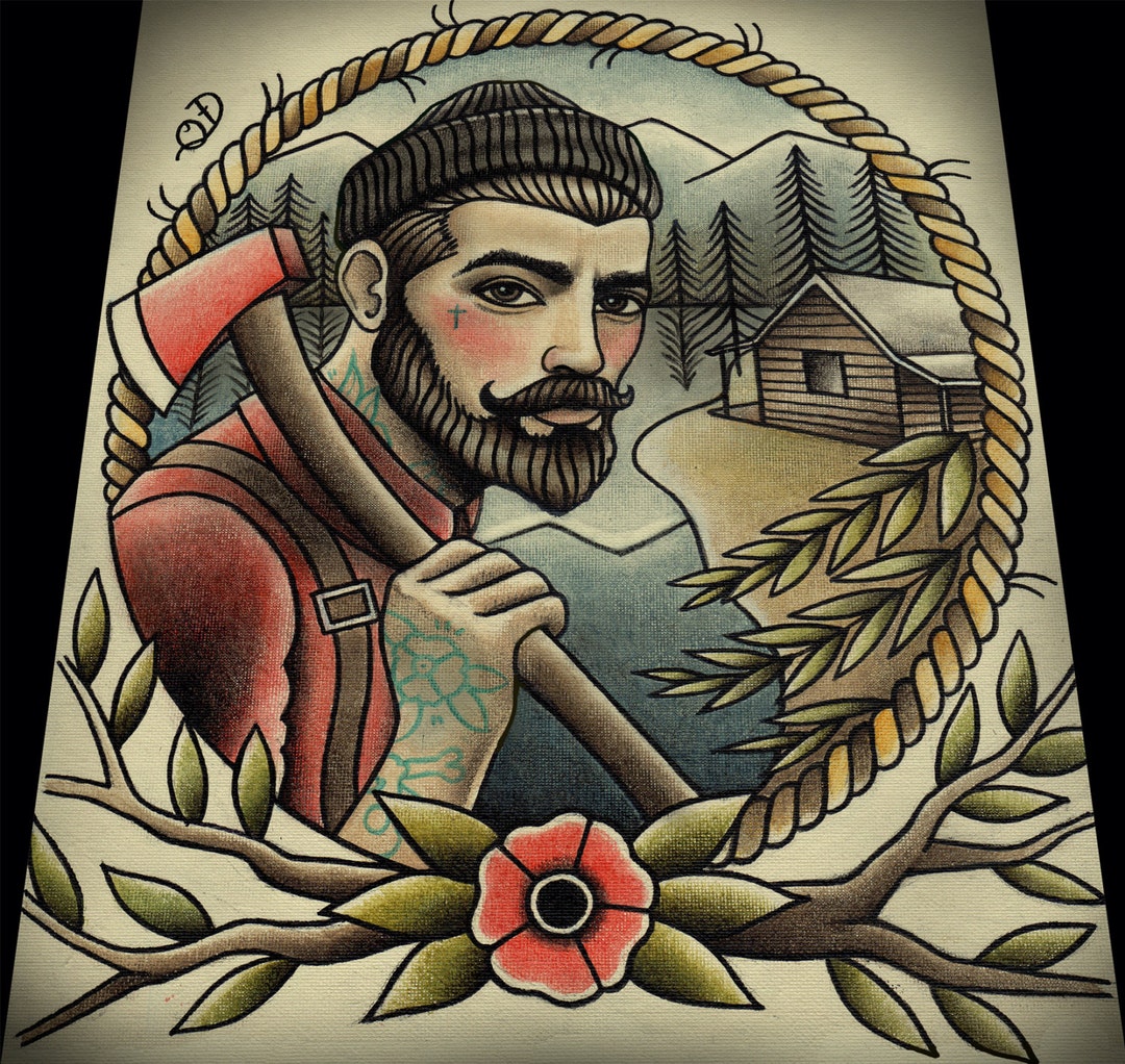 Lumberjack Tattoo Art Print 11"x13" - Etsy
