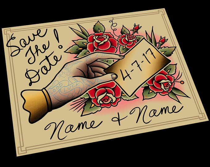 Customizable Save the Date Tattoo Flash Design Cards or | Etsy