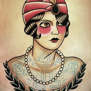 Fortune Teller Flapper Traditional Tattoo Flash - Etsy