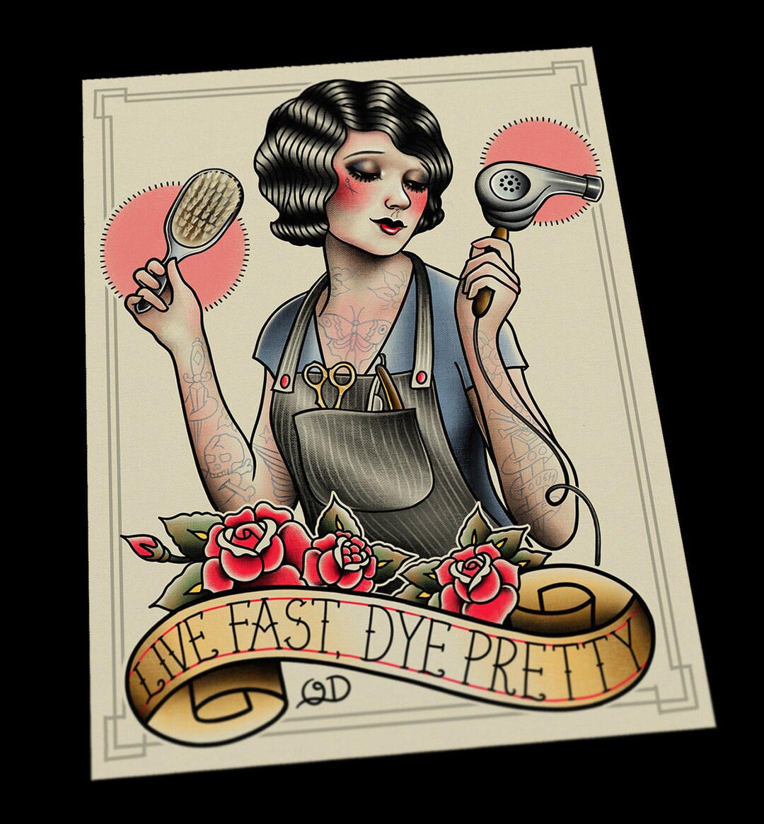 Flapper Hairstylist Tattoo Flash - Etsy