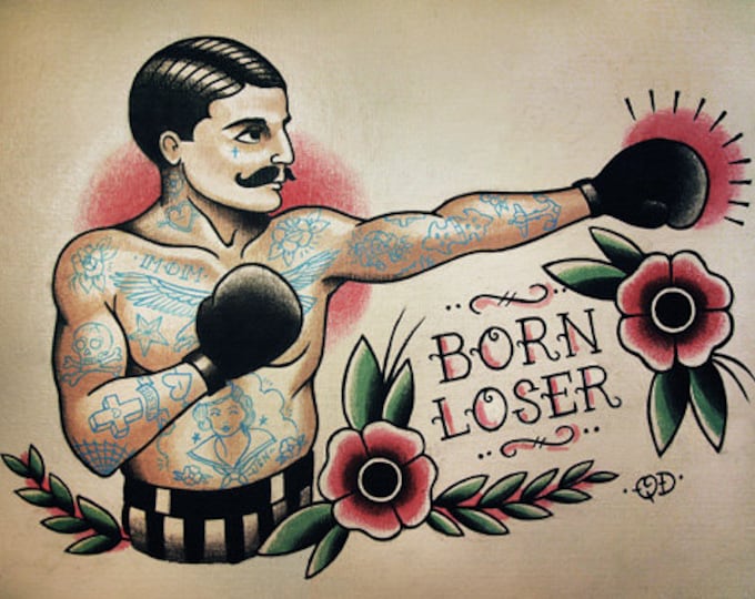 Boxer With Moustache Tattoo Flash Design - Etsy