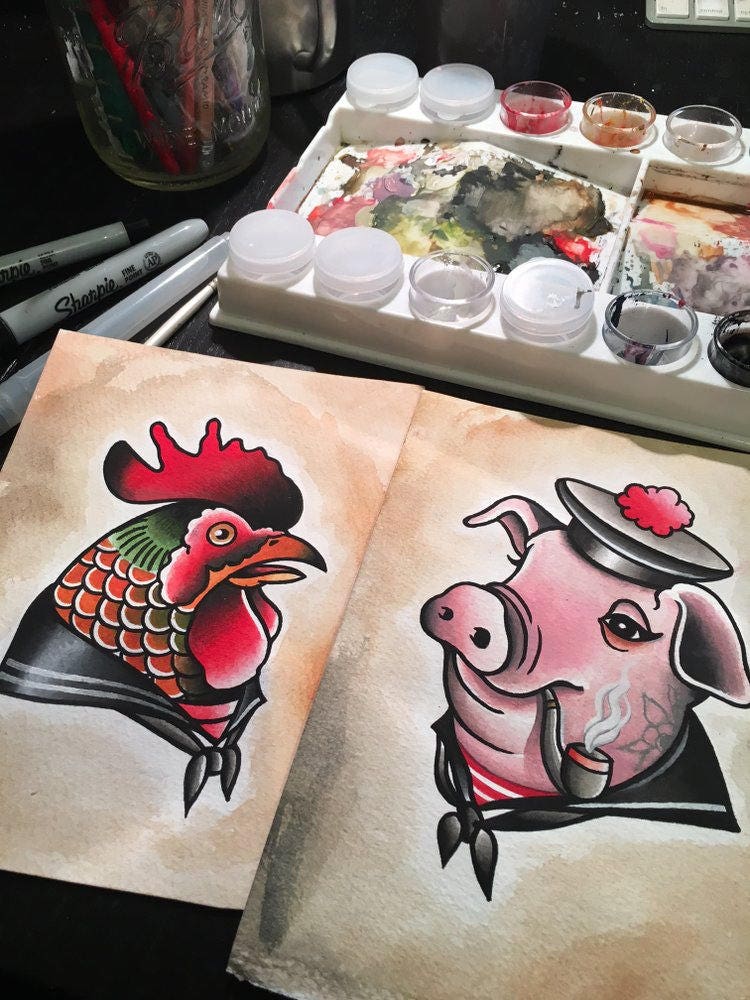 Traditional Pig Tattoo