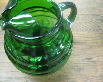 Green glass pitcher | Etsy