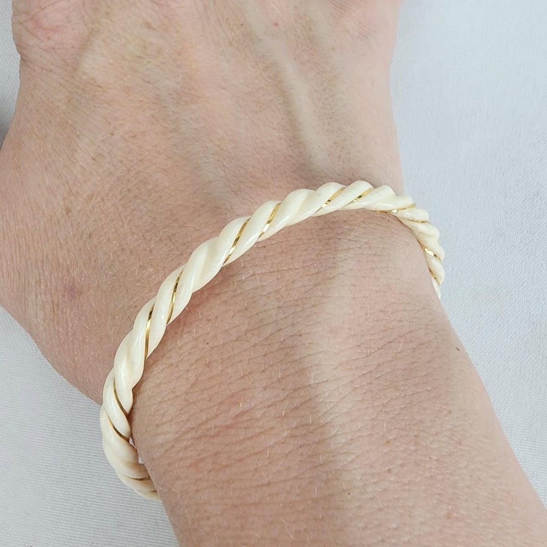 Vintage Carved Twisted Ivory Bangle Bracelet 14k Yellow Gold Ribbon - Etsy