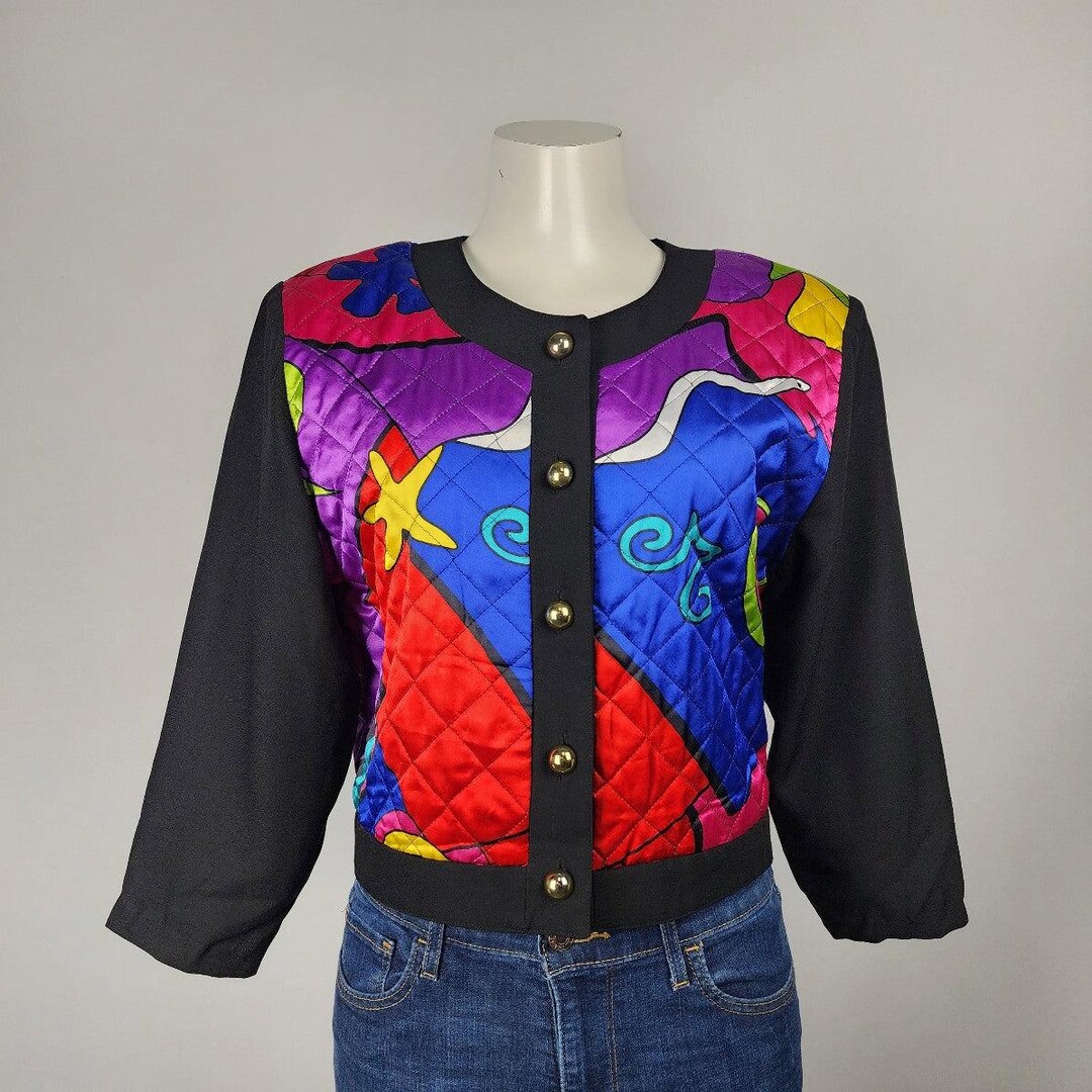 Vintage Chagall Under the Seam Bright Satin Button up Jacket Size M/L ...