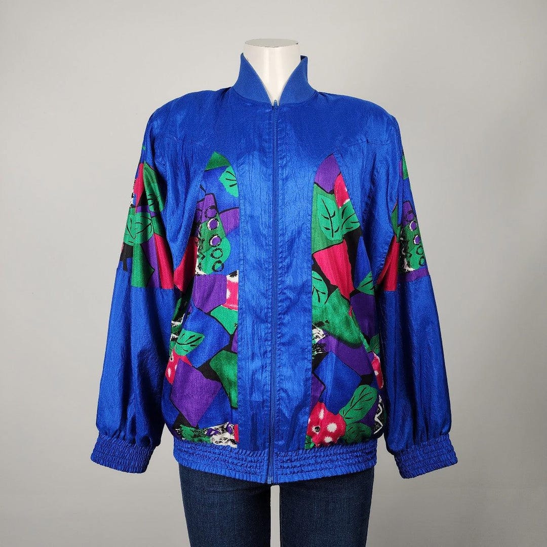 Vintage Tan Jay Blue Floral Nylon Zip up Jacket Size XS/S - Etsy