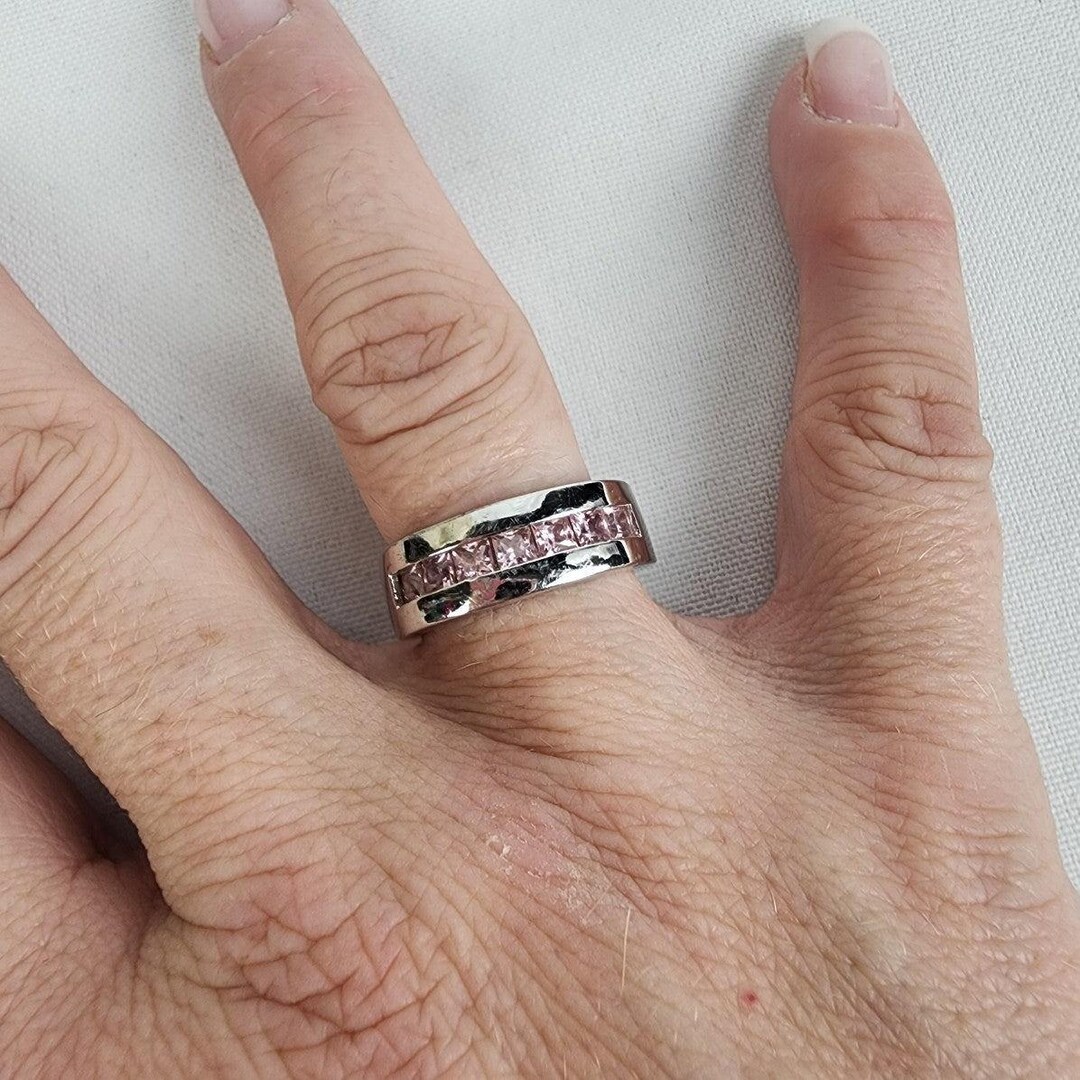 925 Sterling Silver Pink Stone Ring Size 8 - Etsy