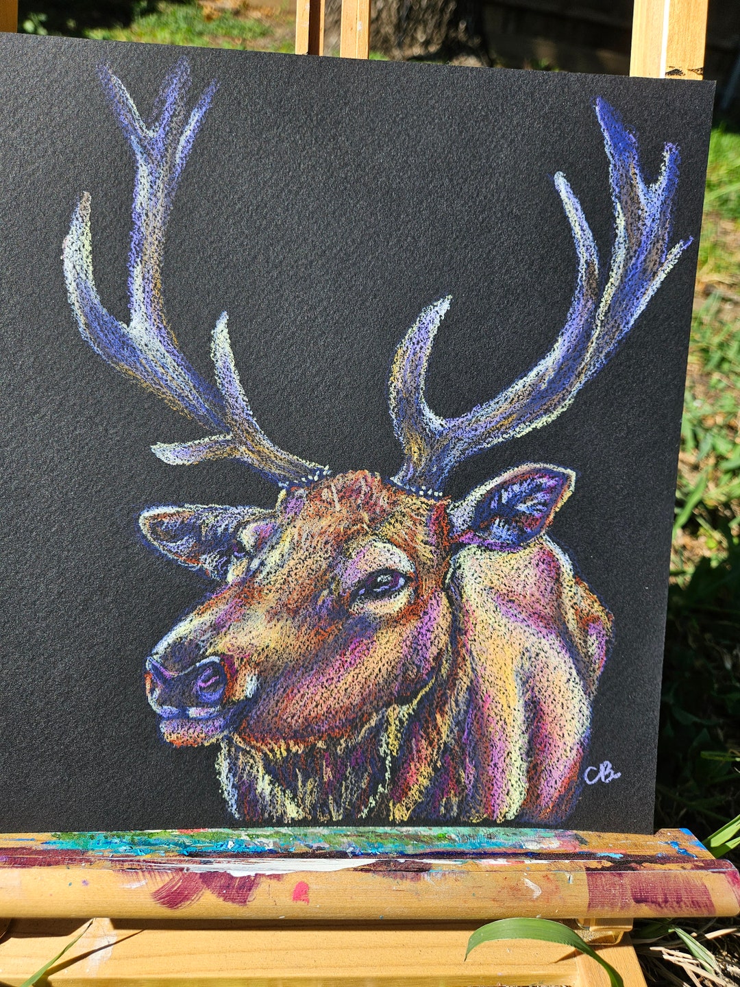 Sven Reindeer Elk 10x10 Inch Original Neocolor II Crayon Art Drawing ...