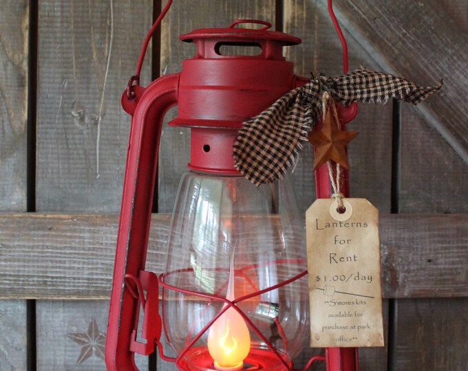 Primitive Red Electric Lantern With Flicker Flame Bulb - Camping ...