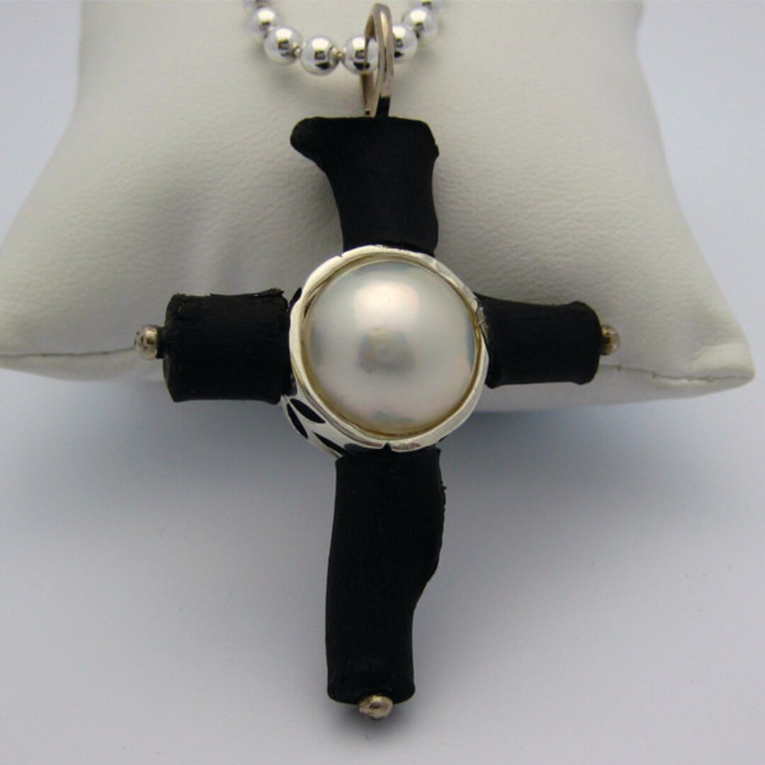 Black Coral and Mabe Pearl Cross - Etsy