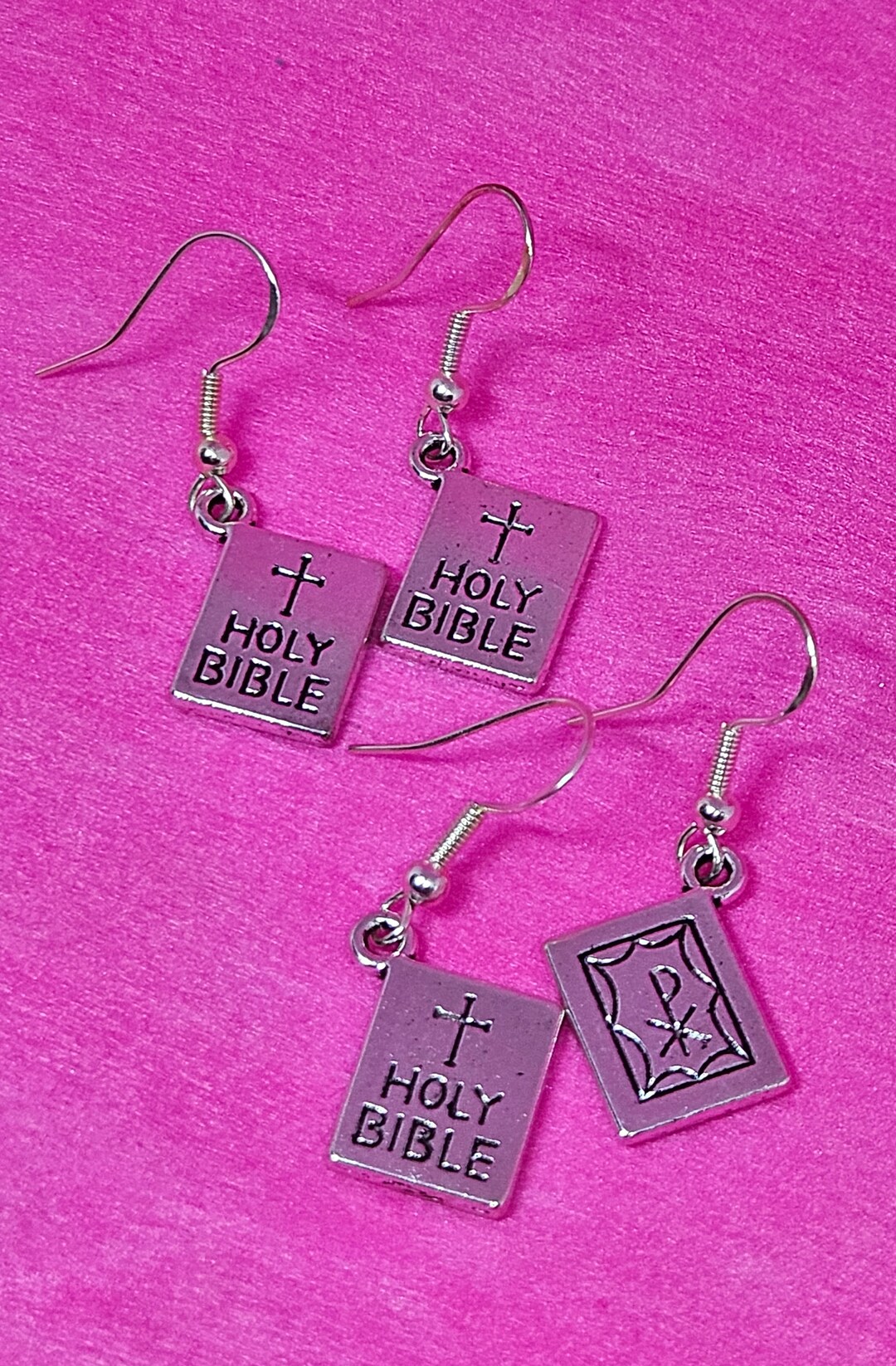 Holy Bible Silver Charm Earrings Punk Rocker Earrings Hippie Biker Tiny ...