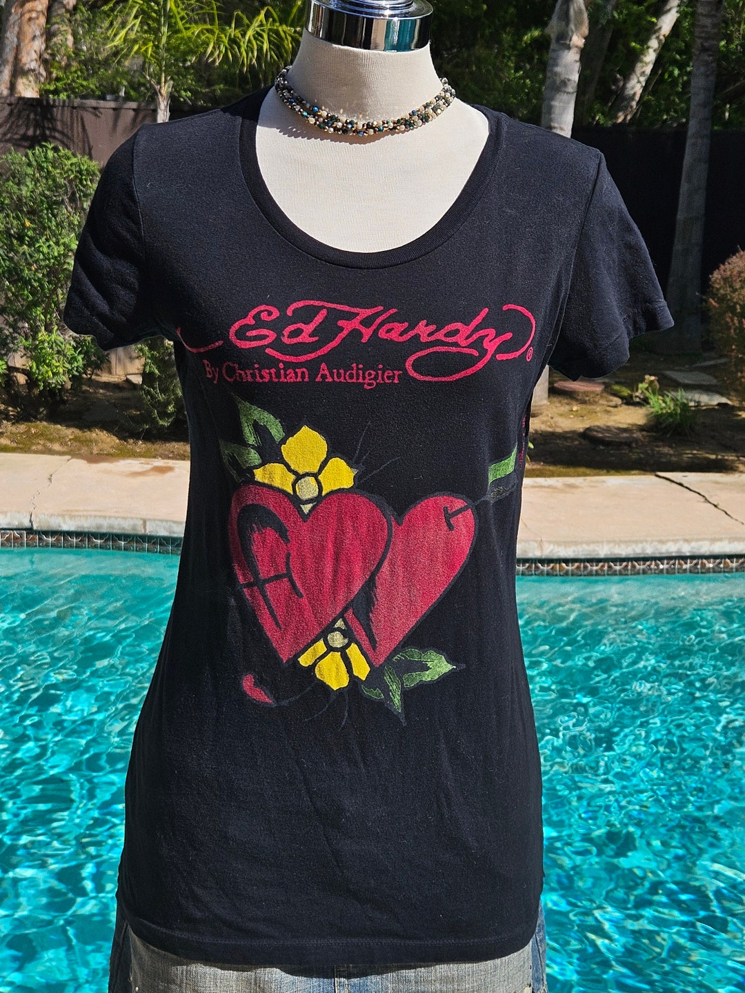 Vintage Ed Hardy T Shirt Double Hearts Tattoo Design Ed Hardy by ...