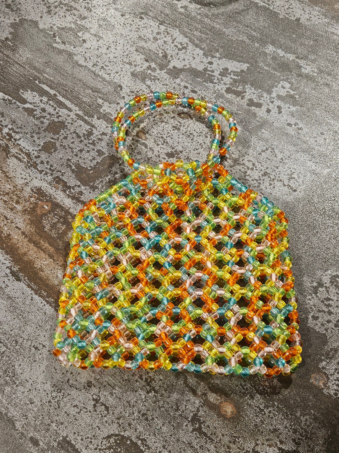 Totally Retro Beaded Pouch Handbag Small Beaded Handle Bag Festivalwear ...