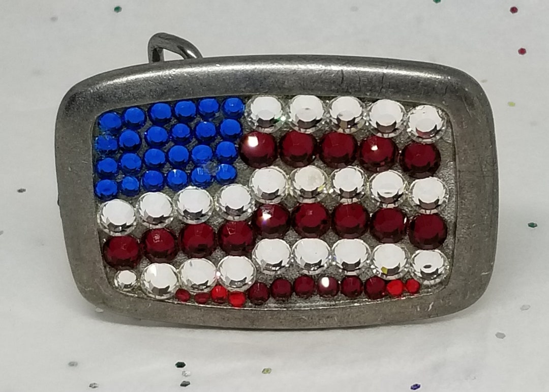 Vintage Swarovski Crystal Flag Belt Buckle Rhinestone Belt Buckle Biker ...