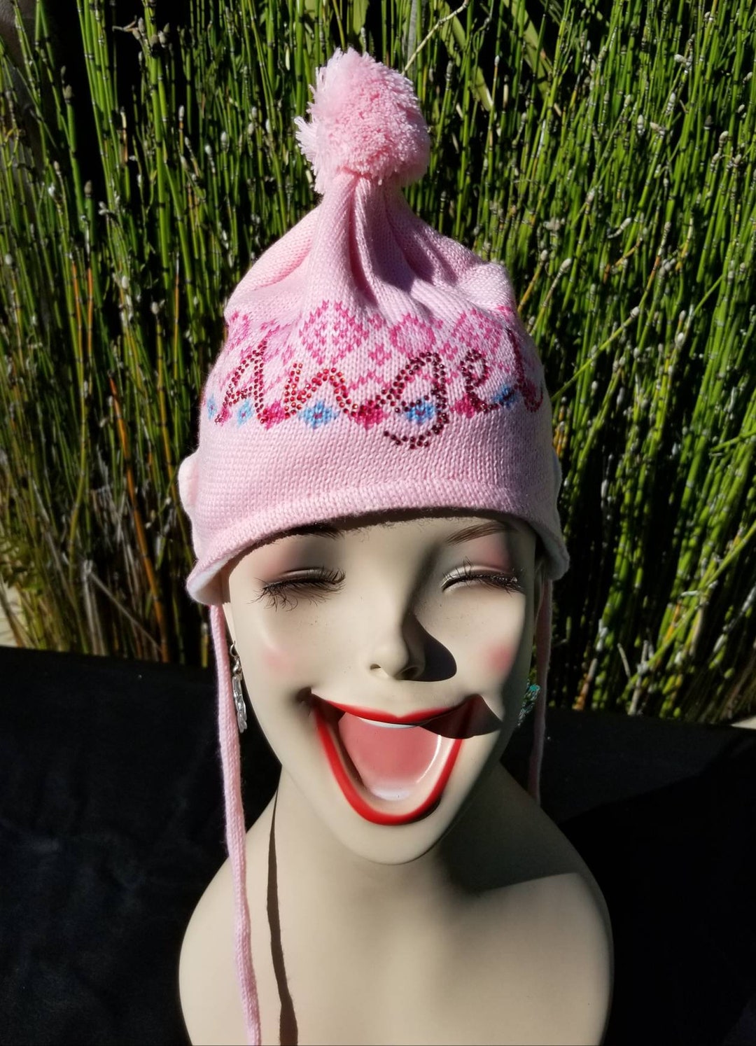 Pink Knit Beanie With Stuffed Teddy Bear Earmuffs Toddler Pink Bling ...