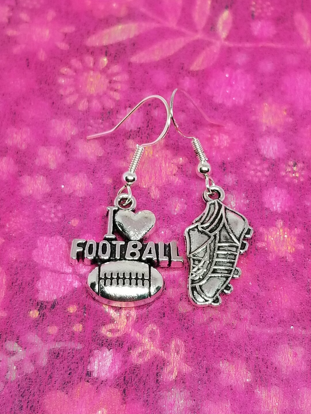 Sterling Silver Football Earrings Silver I Love Football & Cleat Charm ...