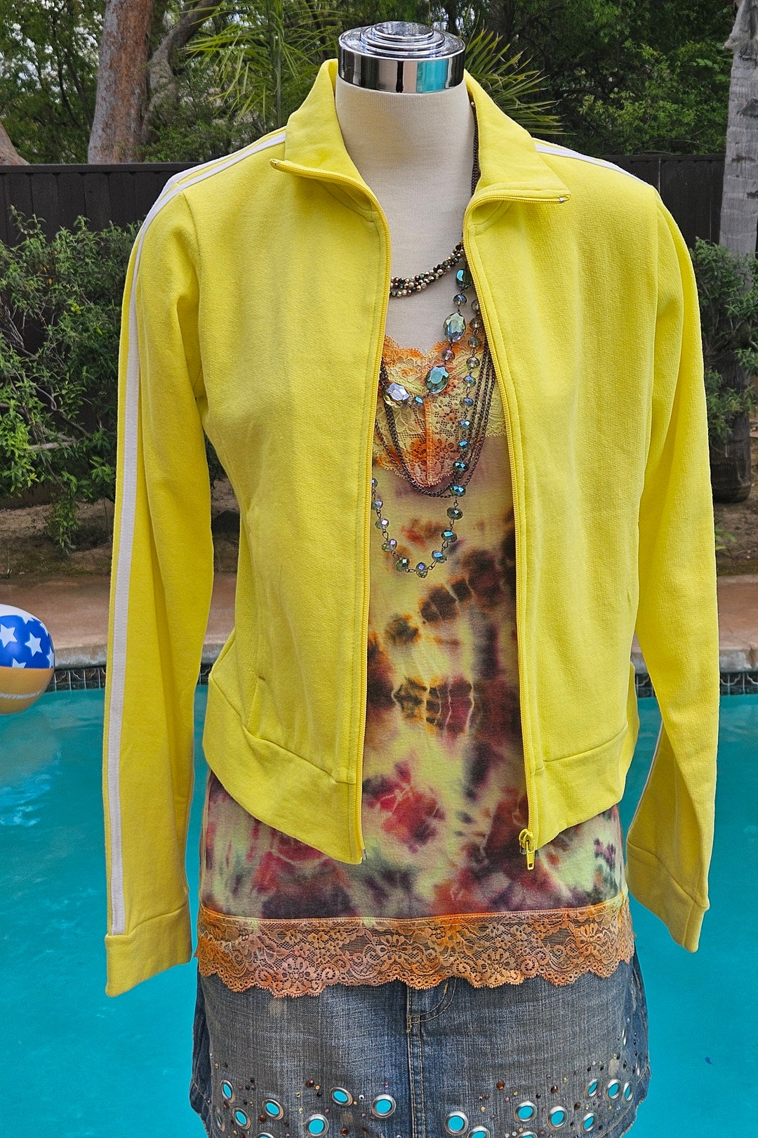 Vintage Crop Style Sweat Jacket Neon Yellow Zipper Sweatshirt Hoodie ...