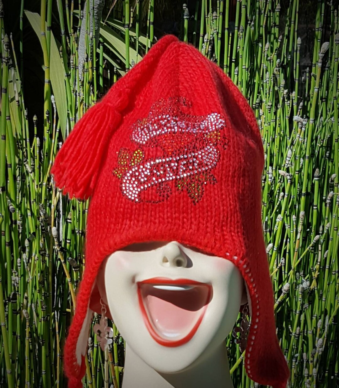Red Knit Beanie With Bling Tattoo Design True Love Heart Hat Hoodie ...