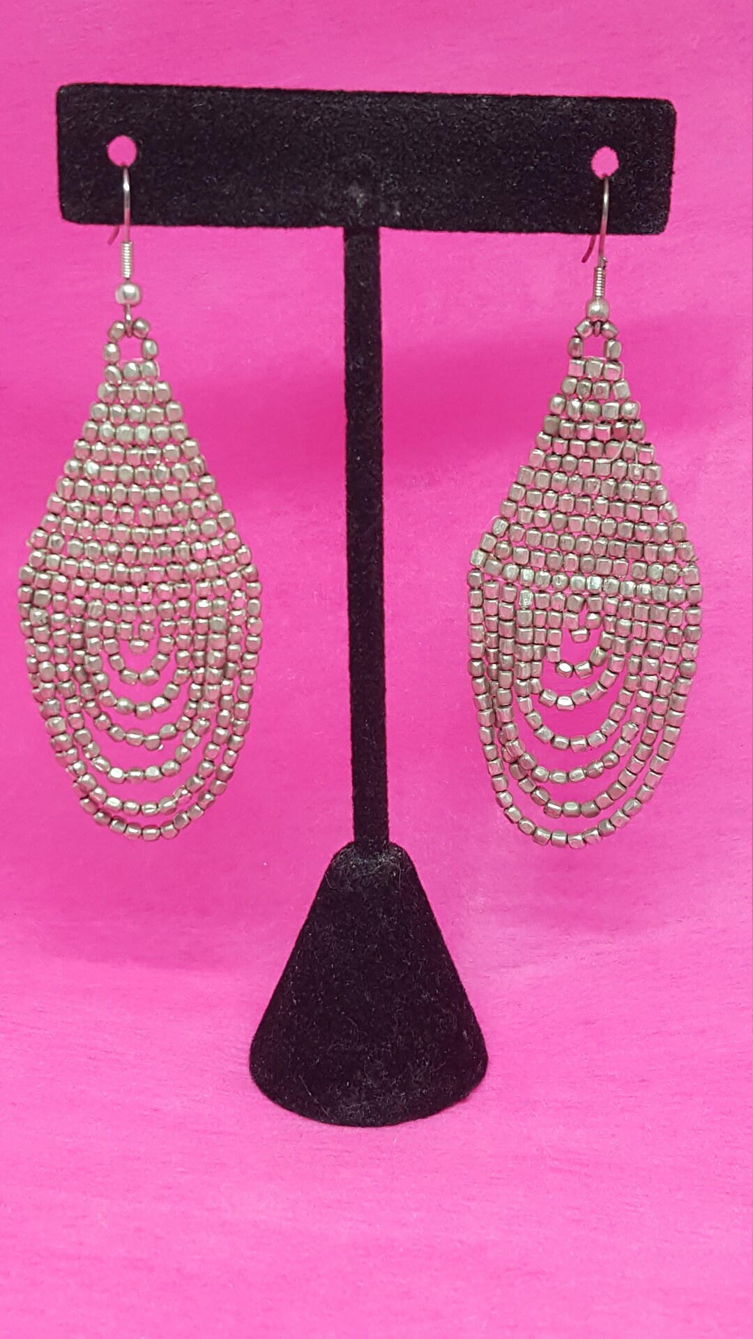 Awesome Vintage Earrings Long Dangly Silver Mesh Look Punk Rocker ...