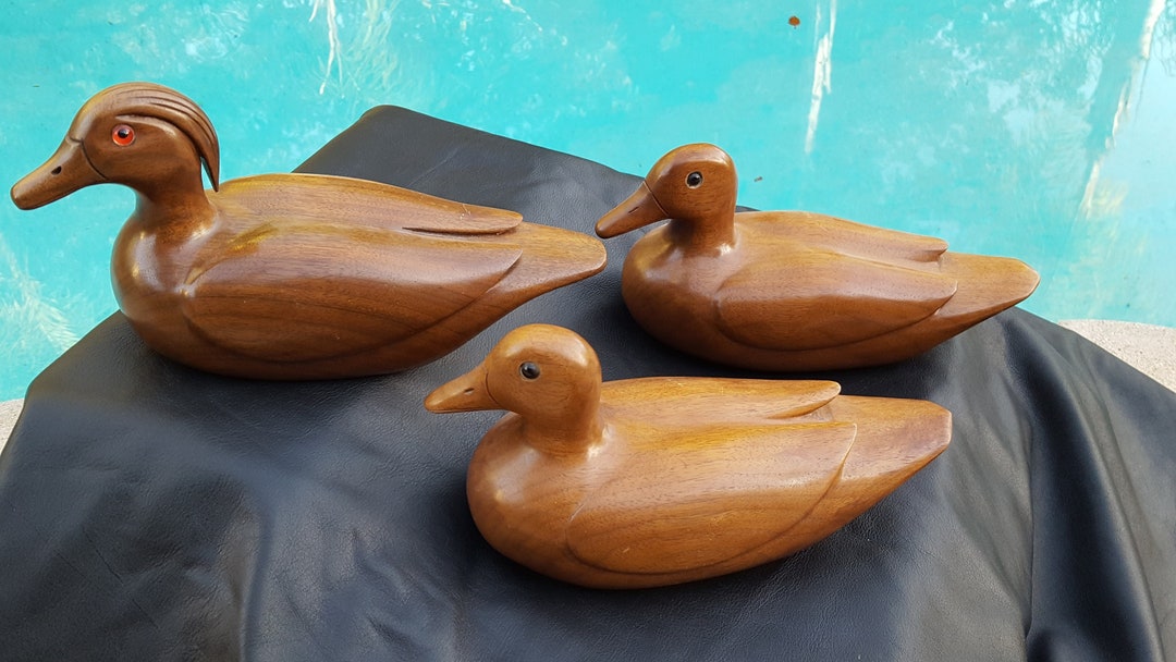 Vintage Wooden Duck Decoys Mallard Ducks Ducklings Rustic Western Decor ...