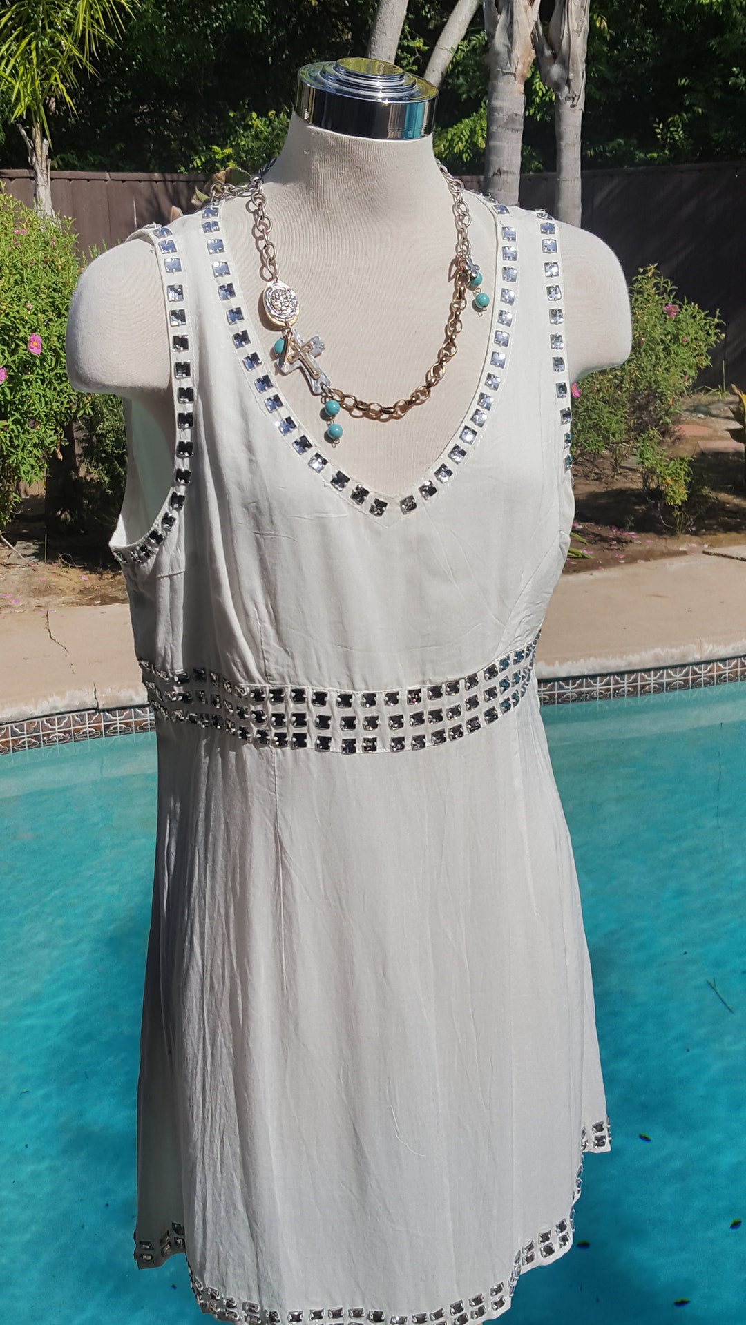 Sexy Vintage Sheer White Cotton Mini Dress Clear Sparkly Rhinestones ...