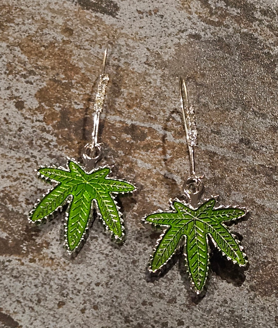 Bitchen Silver Plated Big Marijuana Leaf Earrings Punk Gothic Rocker ...