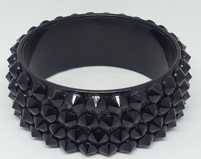 Gorgeous Black Studded Bangle Vintage Cuff Bracelet 80s Retro Biker ...