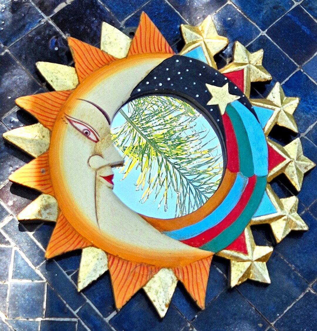 Vintage Celestial Moon & Stars Mirror Hand Painted Wooden Mirror ...