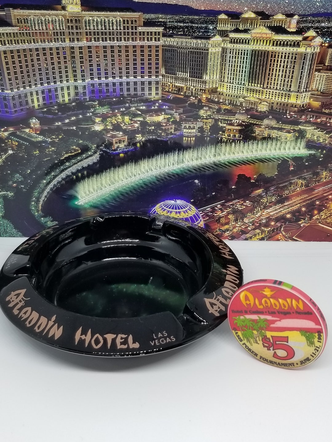 Vintage MCM Aladdin Las Vegas Ashtray & Aladdin Oasis Poker Tournament ...