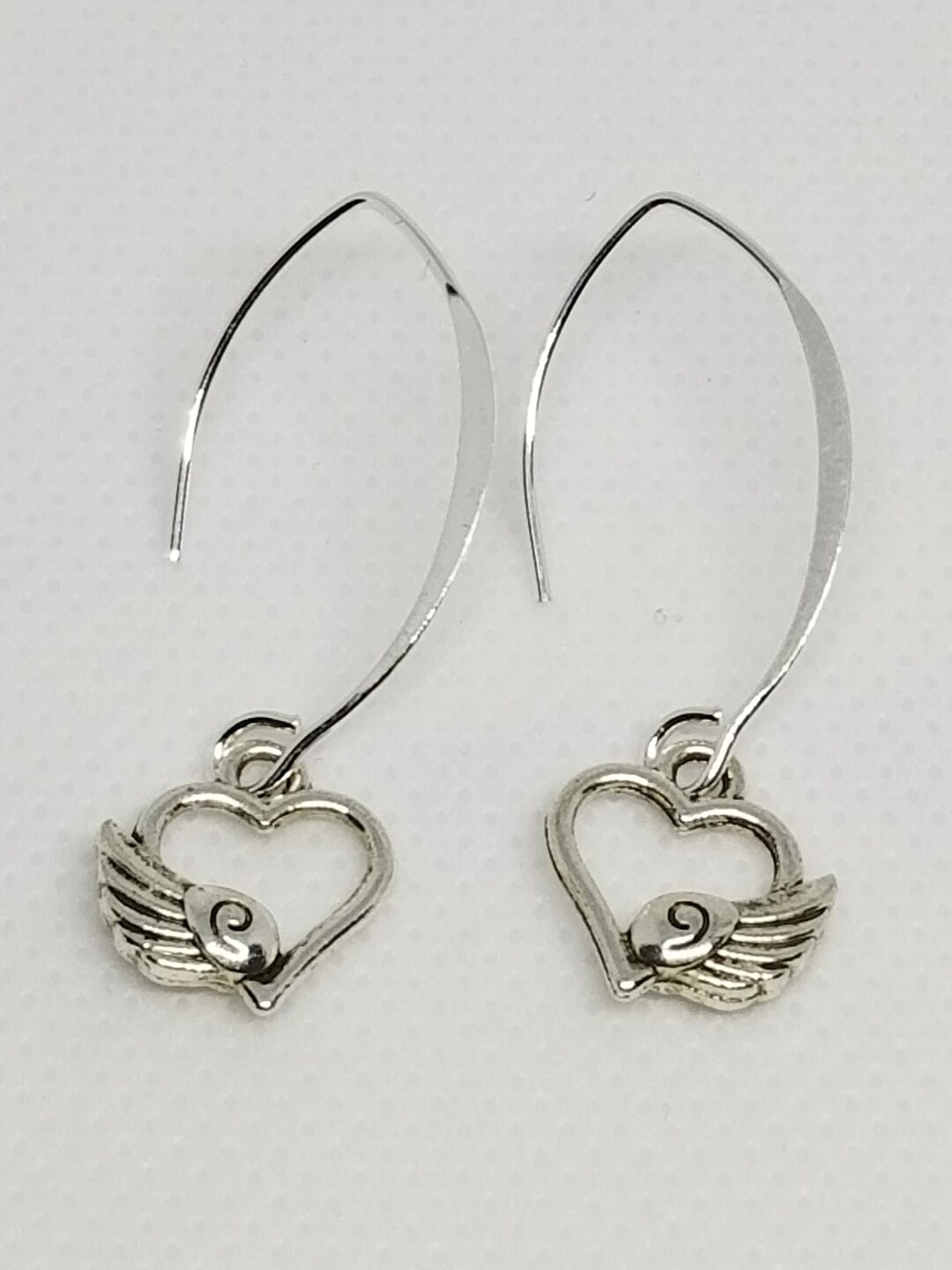 Sterling Silver Heart Angel Wings Earrings Punk Rocker Earrings Hippie ...