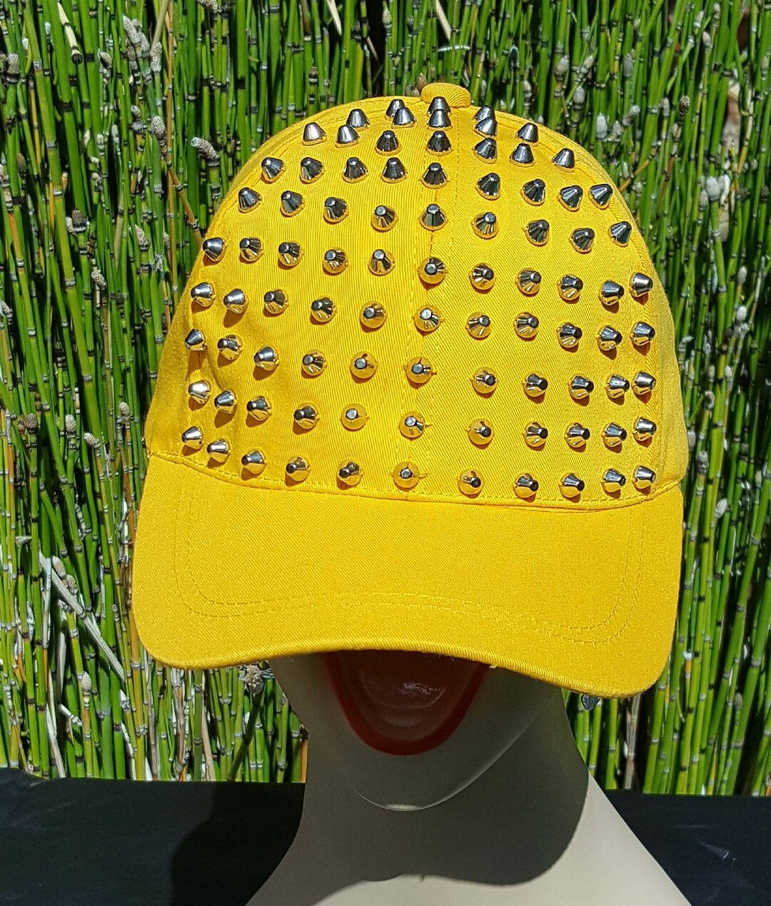 Awesome Studded Yellow Baseball Cap Punk Rocker Hat Chrome Studs ...