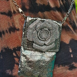 Vintage Pewter Faux Leather Bling Flower Tiny Bag Punk Rocker Crossbody ...
