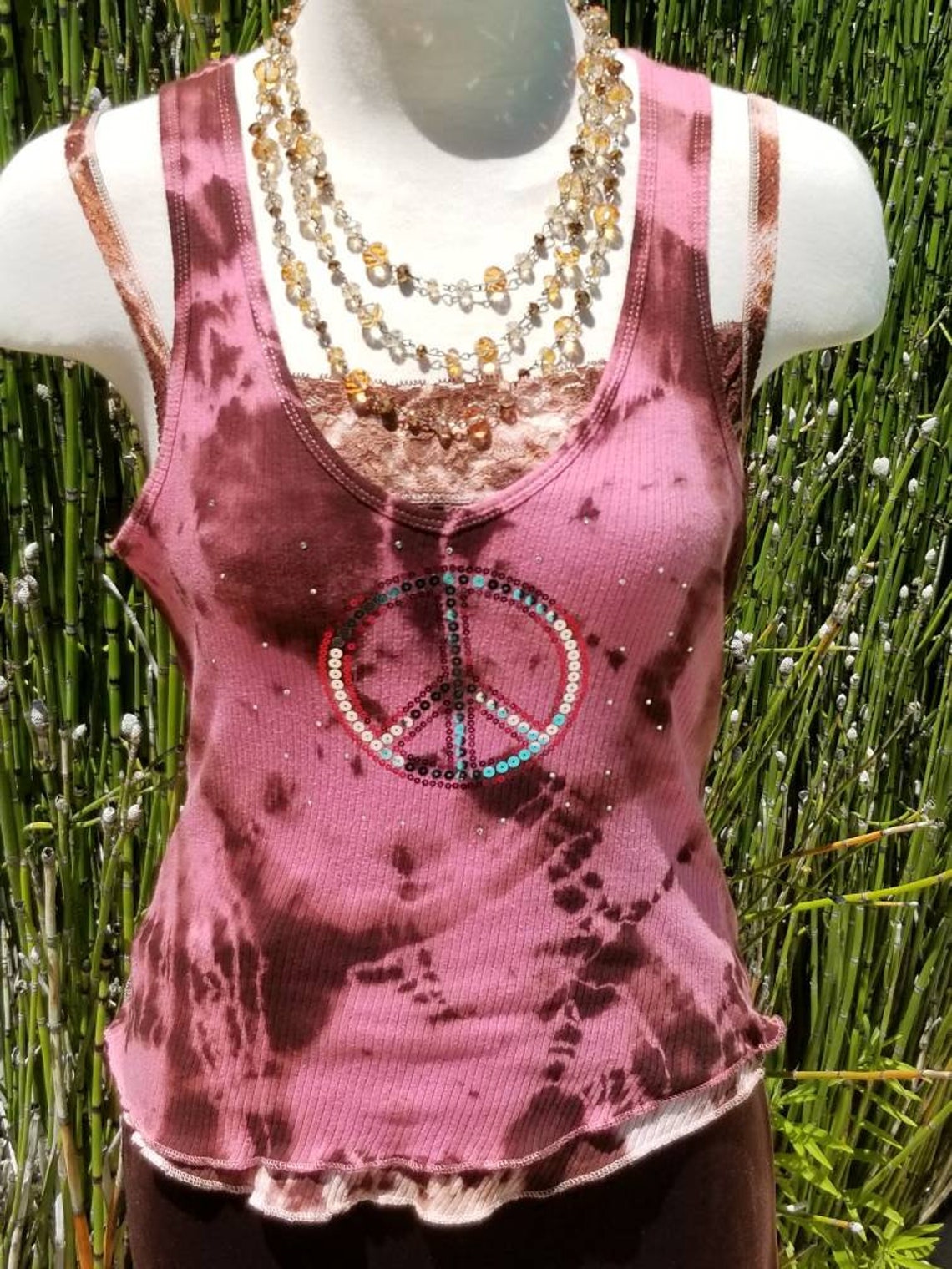 Gorgeous Tie Dye Sequin Peace Sign Tank Top Sexy Cami Sparkly | Etsy
