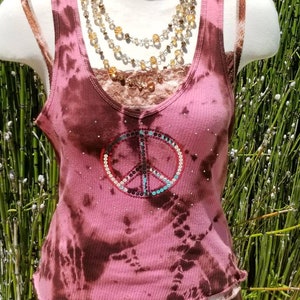 Gorgeous Tie Dye Sequin Peace Sign Tank Top Sexy Cami Sparkly Hippie ...