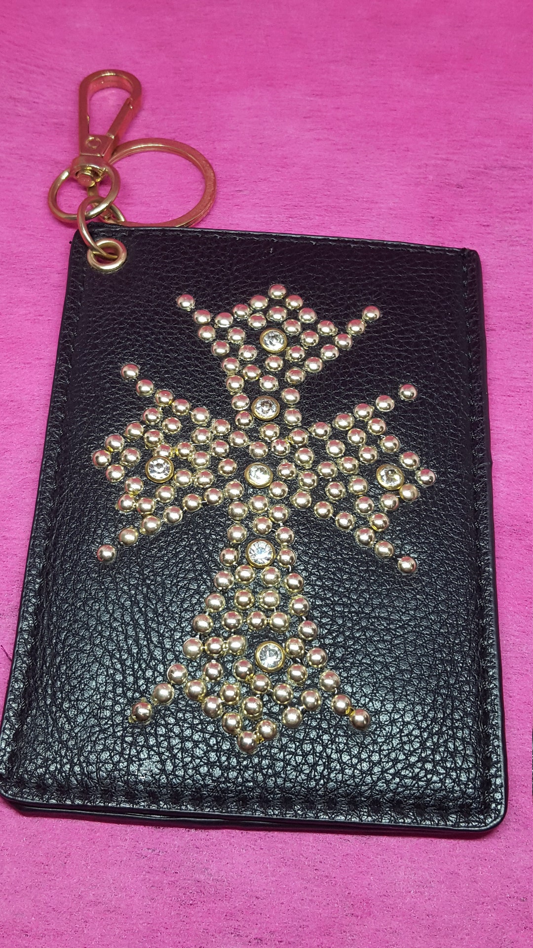 Vintage Gold Studded Credit Card Holder Bling Cross Coinpurse Faux ...