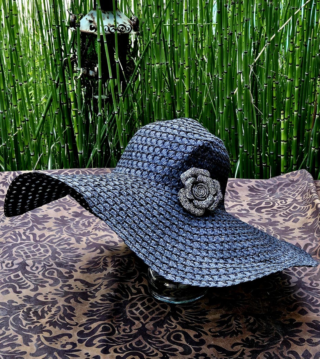 Extra Wide Brimmed Sunhat Black Straw Hat Big Black Floppy Hat Black ...