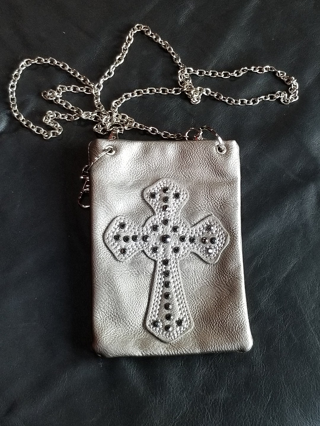 Stunning Vintage Metallic Leather Crucifix Crossbody Small Bag Punk ...